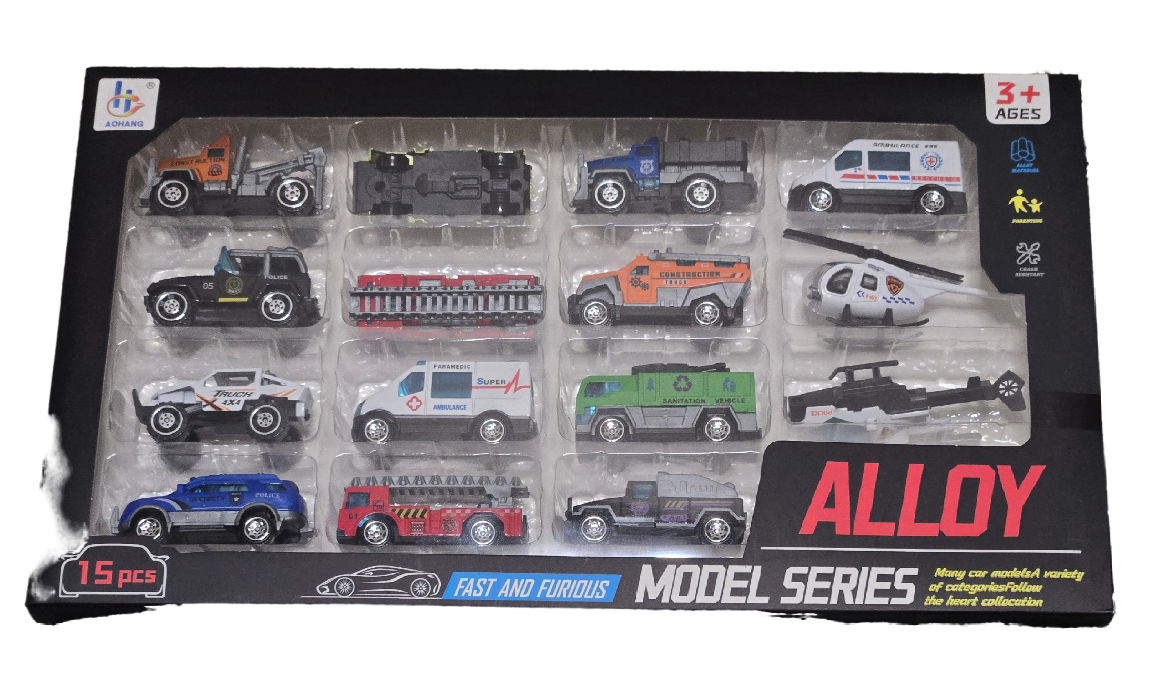 🚓 Alloy Emergency & Utility Vehicle Set – 15 Piece Die-Cast Model Seri ...